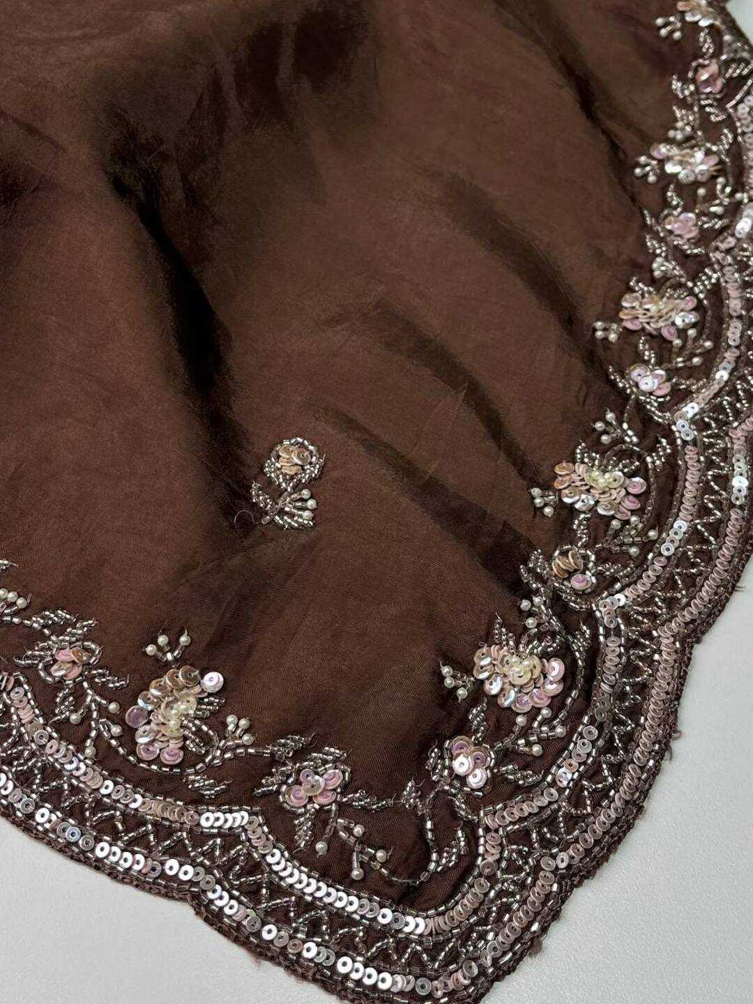 Chocolate Brown Georgette Saree — LivFashions